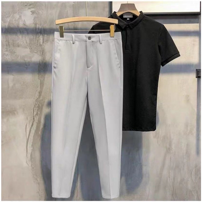 503# Summer Korean plain ankle Trousers Men's Slim Fit Pants for men ...