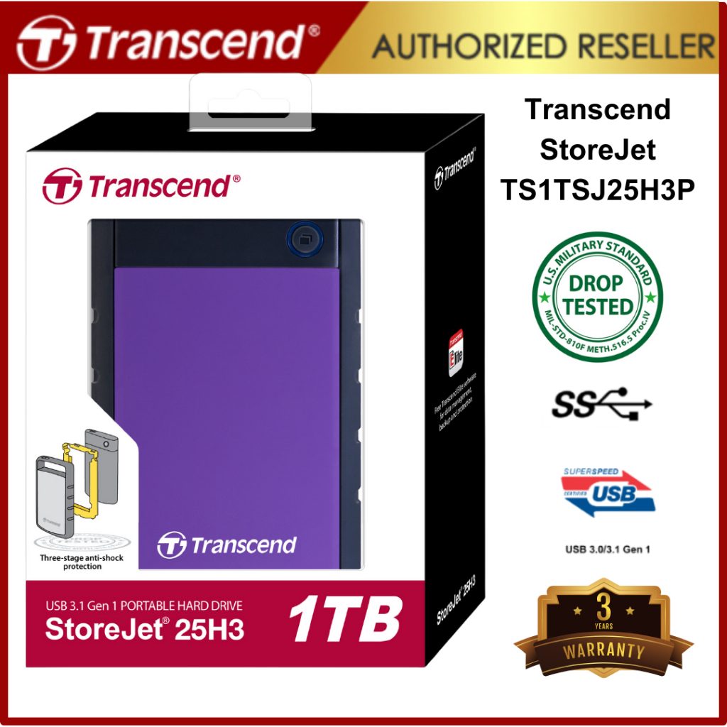 Transcend Shockproof External HDD 1TB/2TB/4TB (Purple) USB Type-A ...