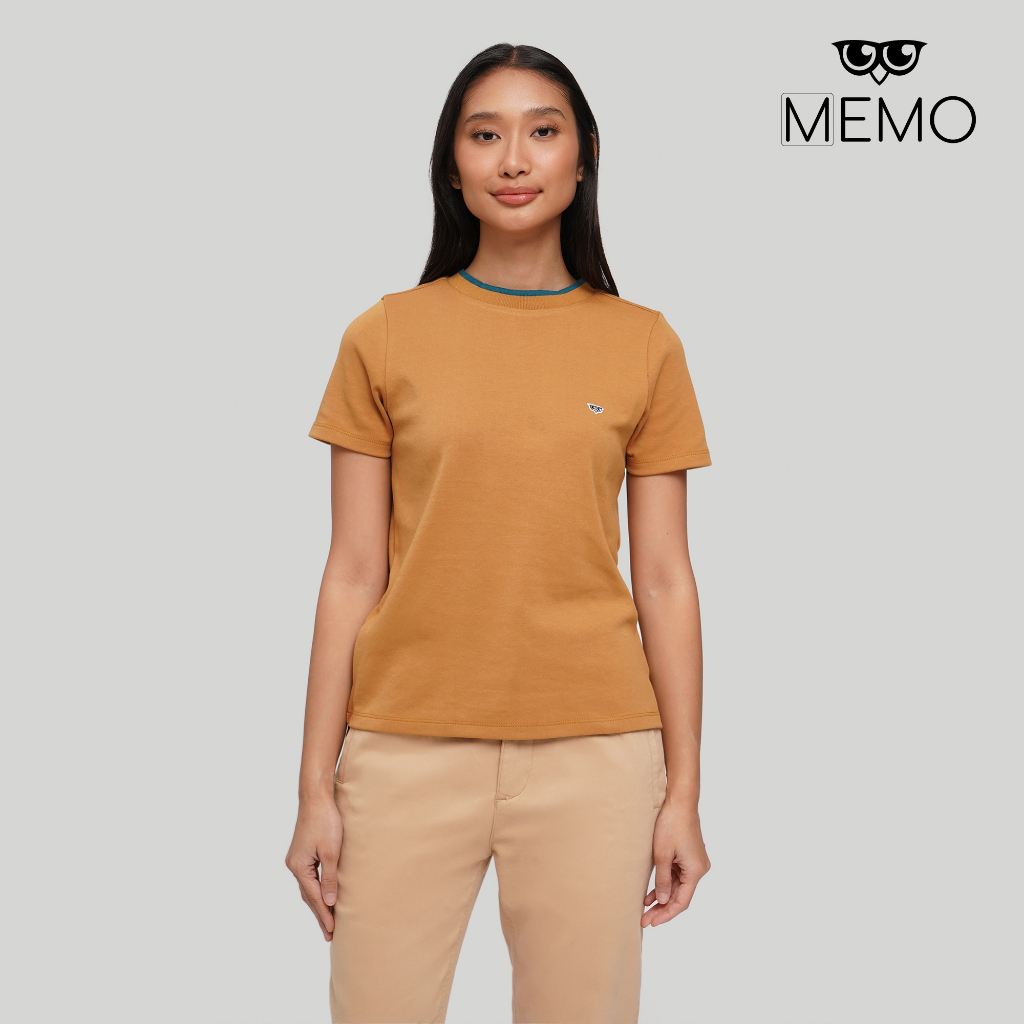 Memo Ultimate Basics T-Shirt With Contrast Tipping For Women (Brown ...