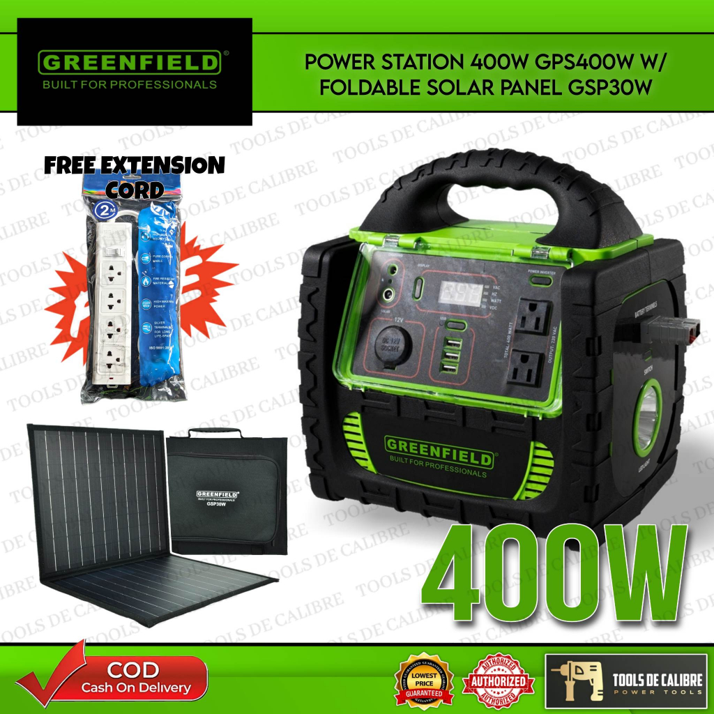 GREENFIELD Rechargeable Power Station 400W GPS400W w/ Foldable Solar ...