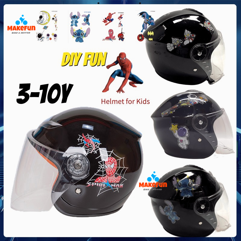 MAKEFUN Black Helmet for Motorcycle Kids Boys with Stickers Girls ...