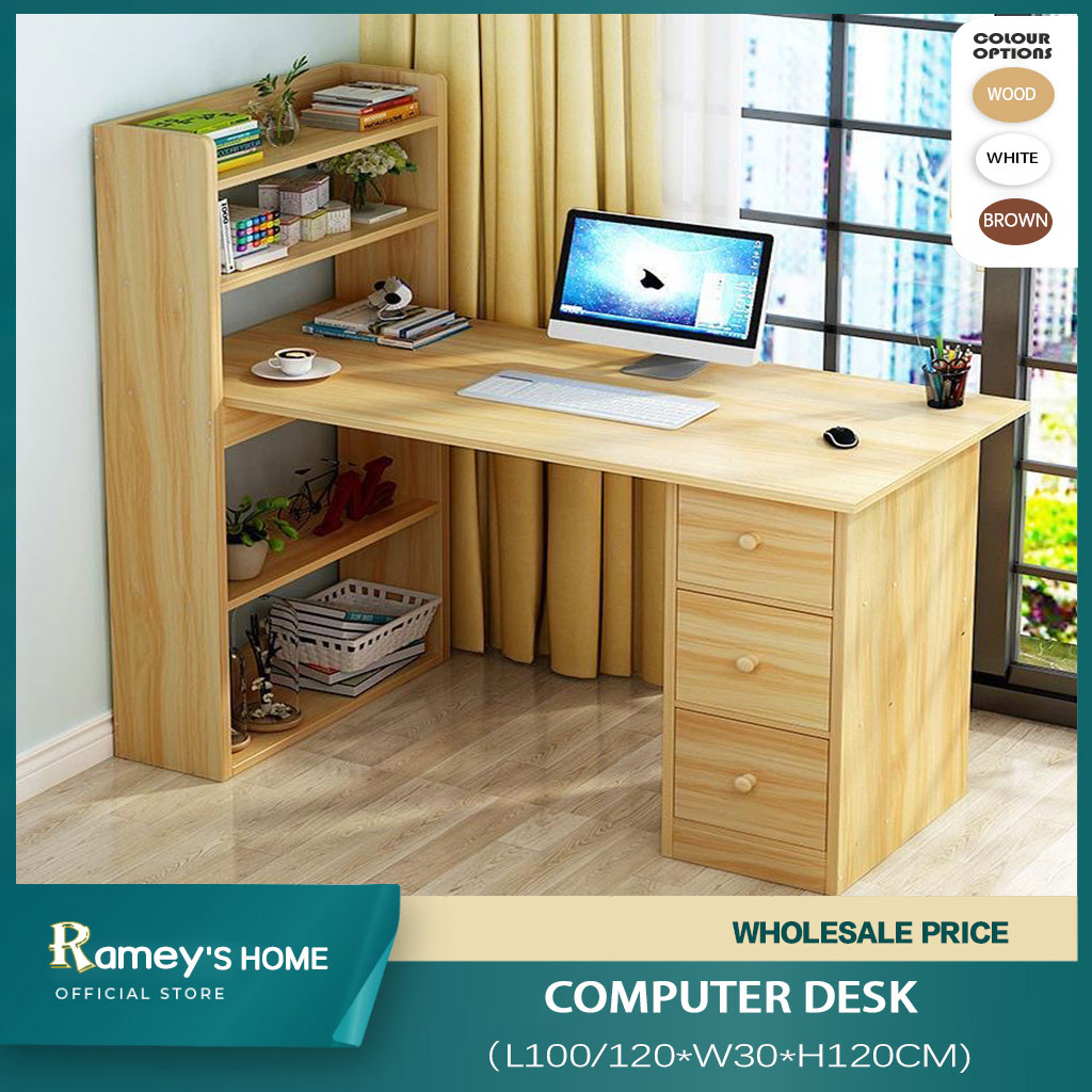 RAMEY Study Table With Book Shelf Office Computer Desk With Drawer ...