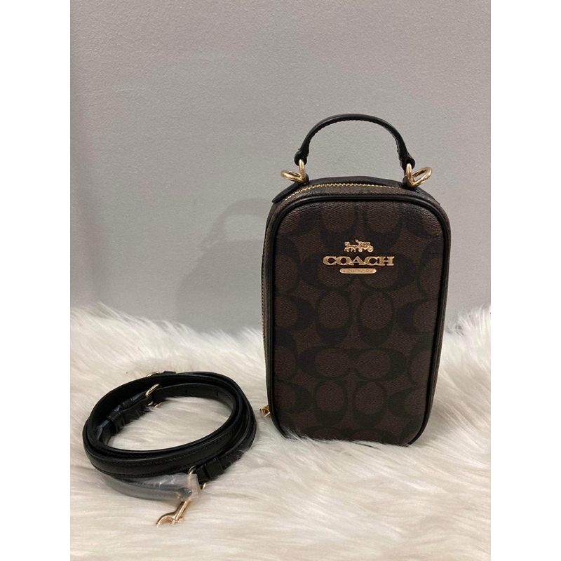 Coach Eva Phone Crossbody In Signature Gold/Brown Black | Shopee ...