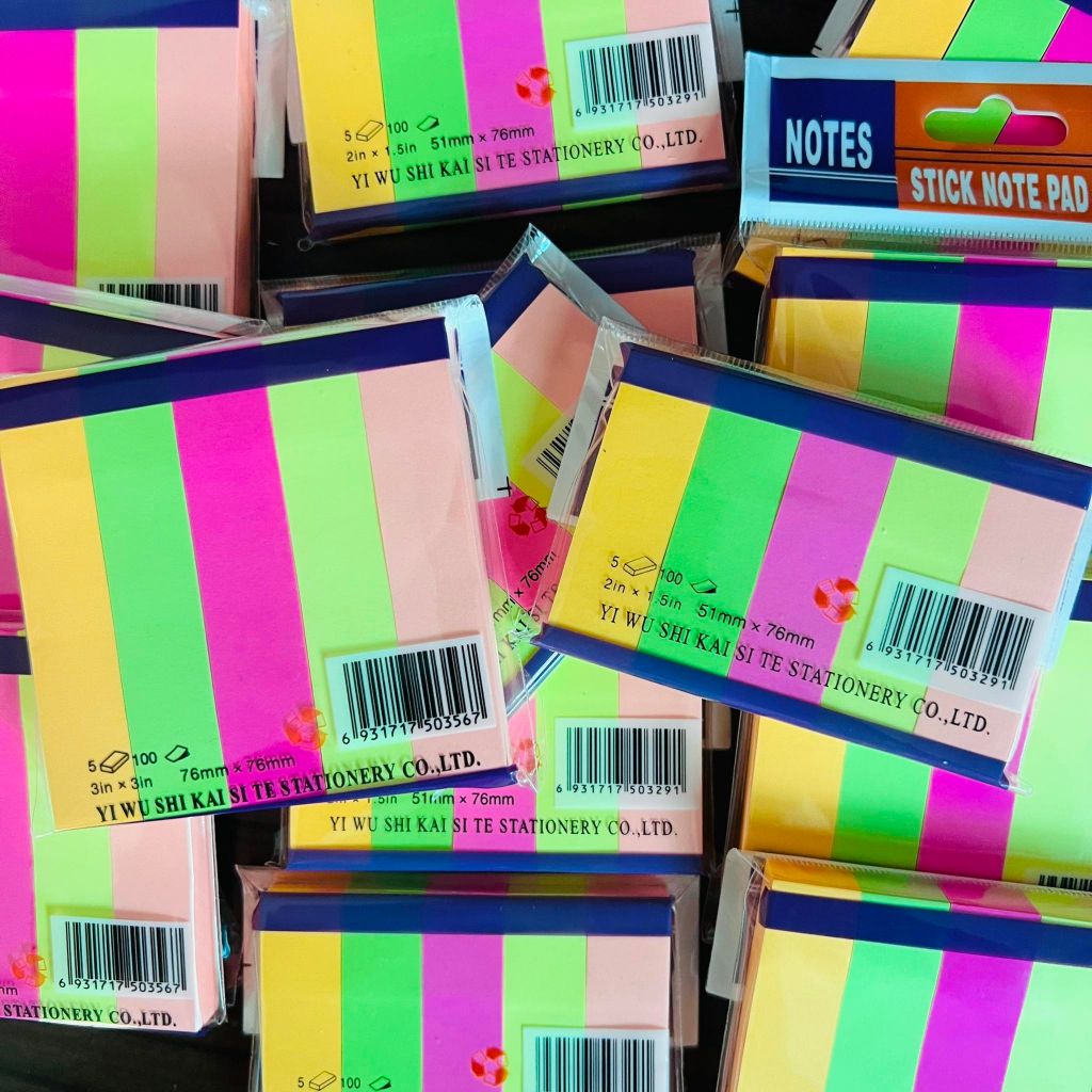 Stick Note Pad 100 sheets Size: 3in. x 3in, 2 in. x 1.5in. 5 NEON ...