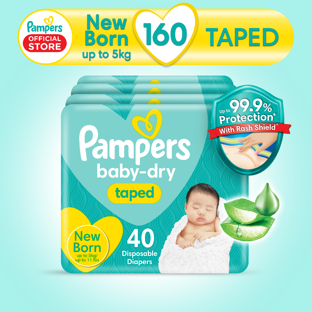 Pampers Baby Dry Taped Diapers Newborn 40s x 4 packs (160 pcs) | Shopee ...