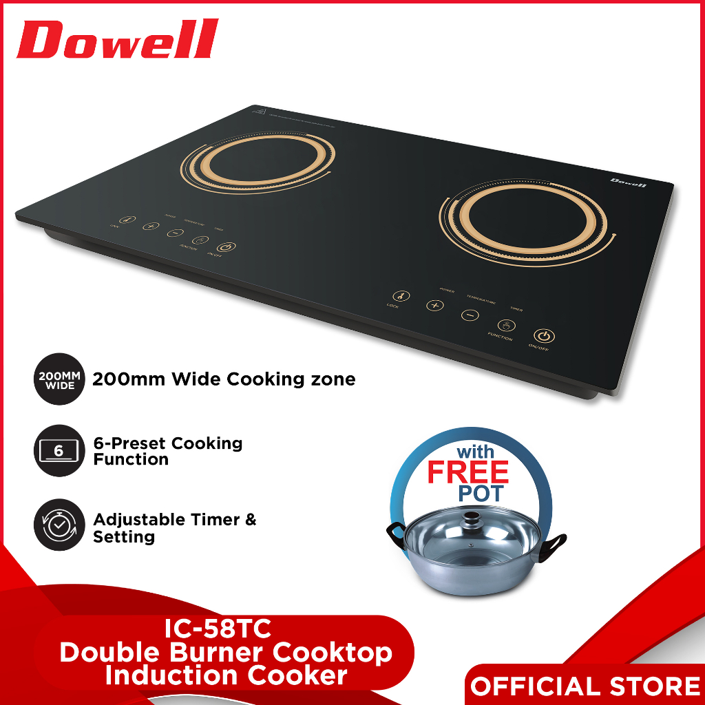 Dowell Double Hob Induction Cooker 200mm Wide Cooking Zone 6-Preset ...
