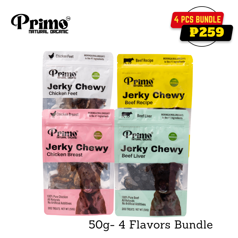 Primo Dog Jerky Treats Pure Beef with Moringa Immune Booster 50g 4 pcs ...