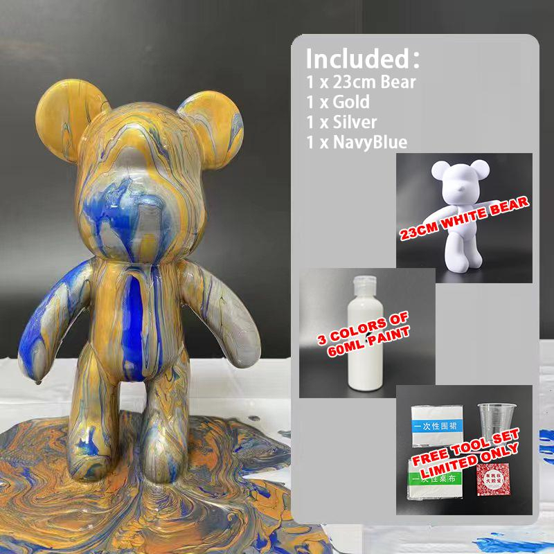 🇵🇭 COD Onhand SET 23cm Bear w/ Paint DIY Violent Bearbrick Color Fluid ...