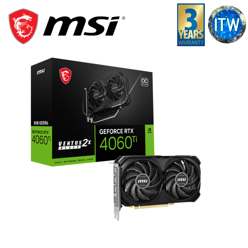 ITW | MSI GeForce RTX 4060 Ti Ventus 2X Black 8GB GDDR6 OC Edition Graphic Card (912-V515-024 ...