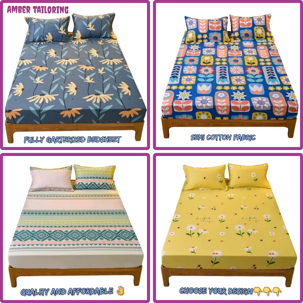 3 in 1 Bedsheet Full Garterized with FREE 2 Pillow Case / SEMI COTTON ...