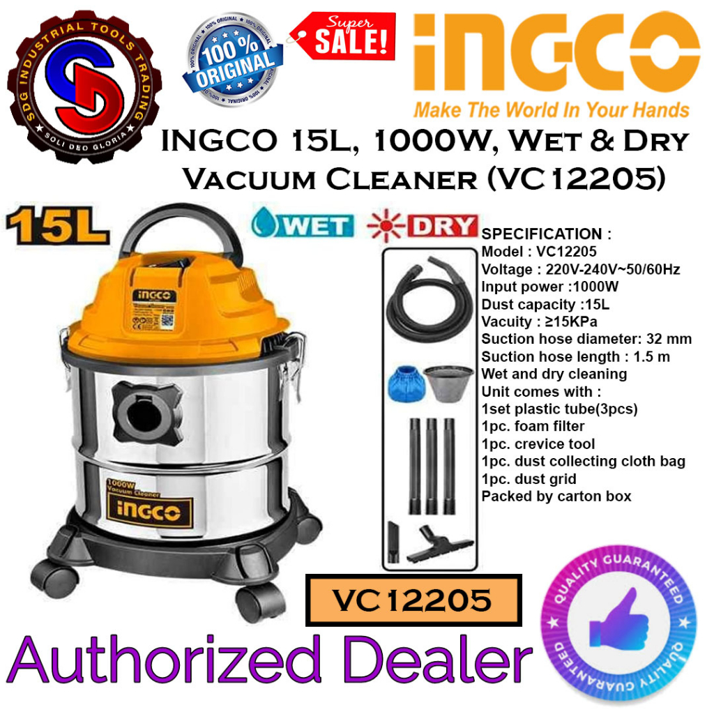 INGCO 15L, 1000W Wet & Dry Vacuum Cleaner (VC12205) | Shopee Philippines