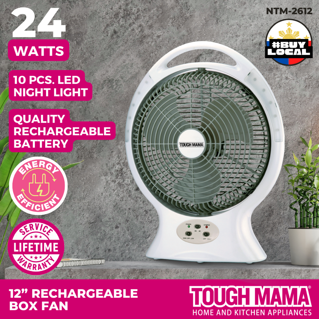 Tough Mama NTM-2612 Rechargeable Electric Box Fan with LED Light ...
