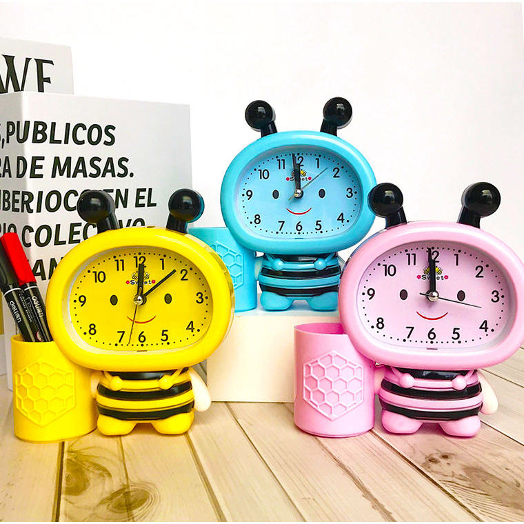 Cartoon Cute Bee Pen Holder Alarm Clock Desktop Clock Bedside Timer ...