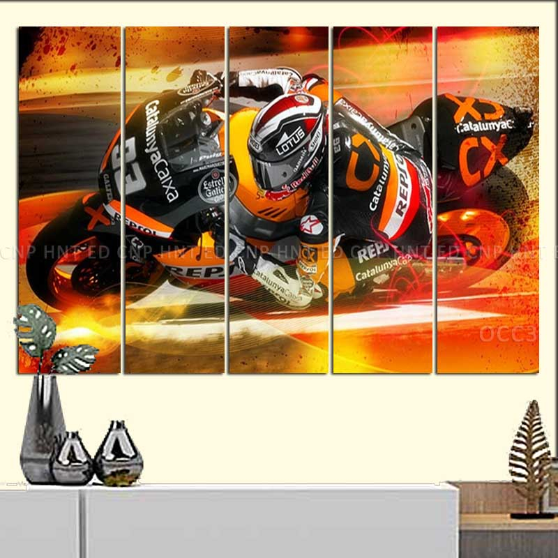 Sintra Decorat MOTORCYCLE RACING BIGBIKES 5 Panels Wall Decor Wall Art ...