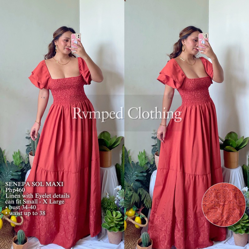 RVMPED Senepa SOL Maxi Dress Eyelet details on end skirt Full Smocking ...