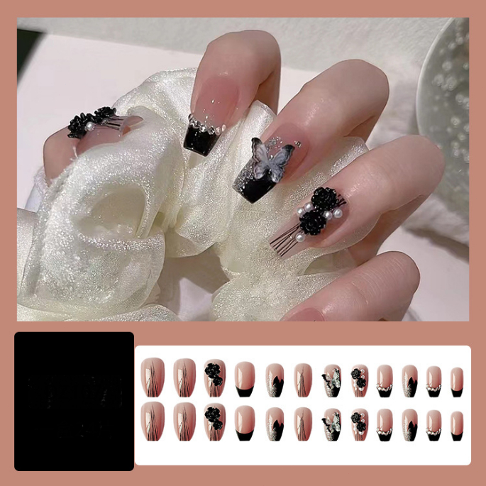 New 2024 Trends 24 Pcs Decorative Fake Nails Set With Glue French Nail