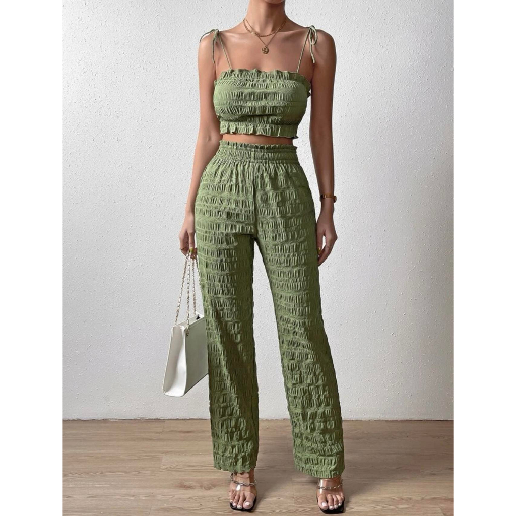 EMILY Self Tie Tube Bubble Lattice Pants Terno Pants Coordinates New ...