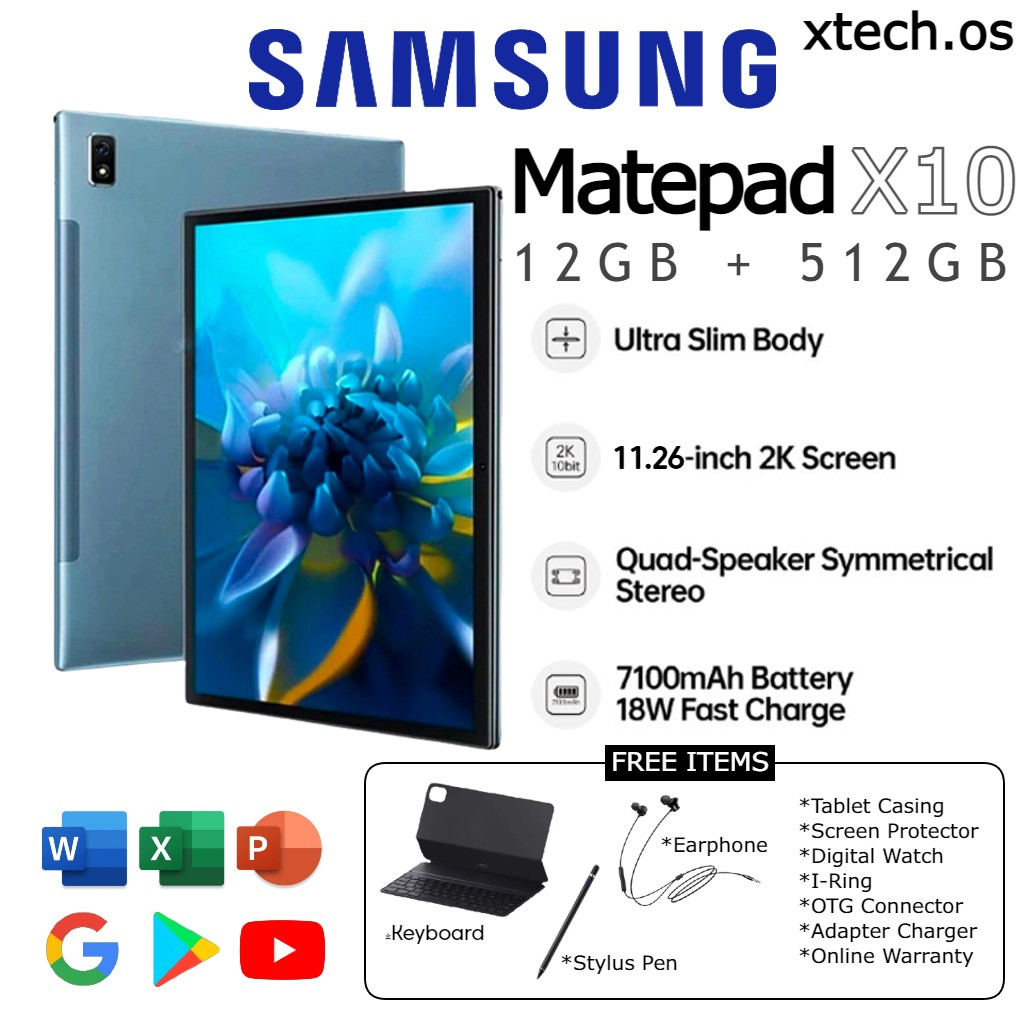 Samsung Tablet X10 Tablet PC 12-inch Android 12.0 [12GB RAM+ 512GB ROM ...