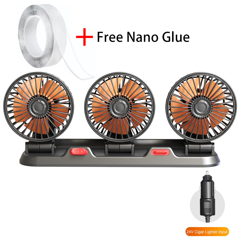 24v 12V Automotive fan Car Fan 360° Adjustable 3 Head Air Fan Low Noise ...