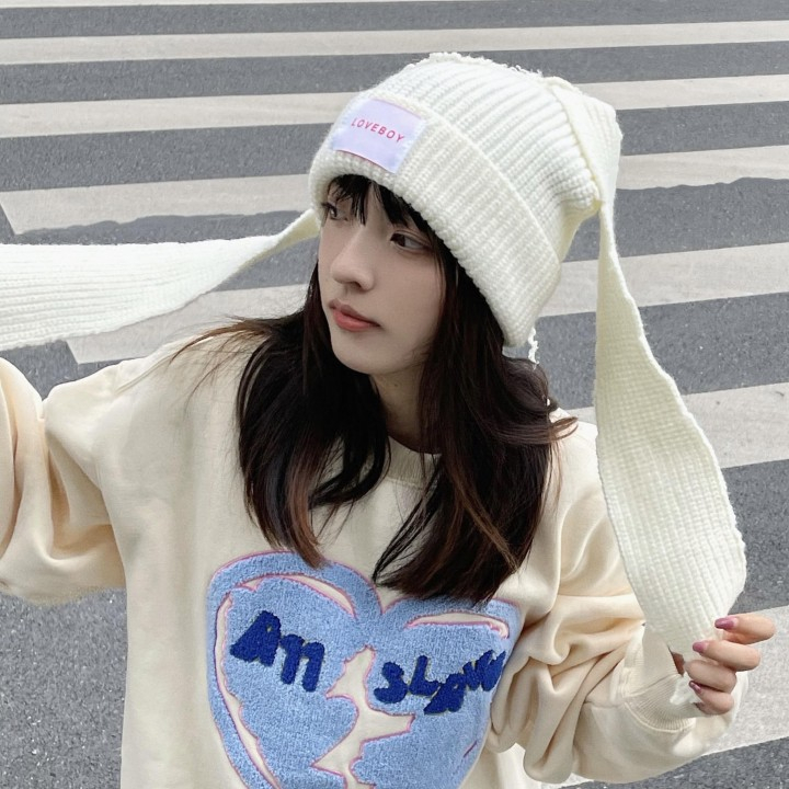 From PH Rabbit Long Ear Hat Funny Hat Fluffy Winter Cap Warm Knit ...