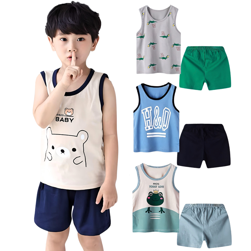 (0-4Y) Boy Clothes Corp Terno for Kids Boys Fashion Sando Shorts Set Summer Tshirt 009 | Shopee ...