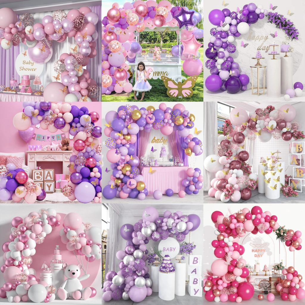 Manila in stock-Pink Red Purple Balloons Garland Kit with Butterfly ...