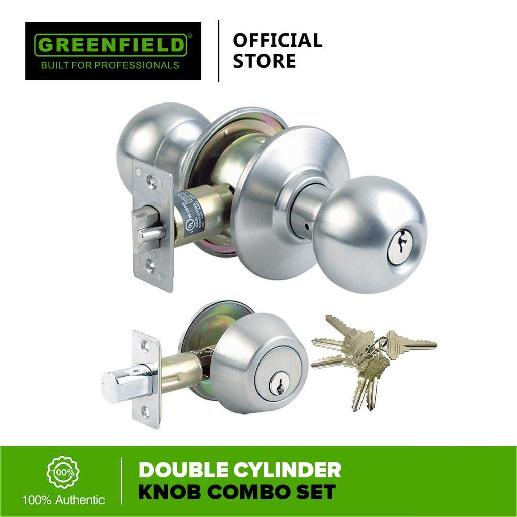 Greenfield Double Cylinder Knob Comboset Satin Stainless Steel Finish ...
