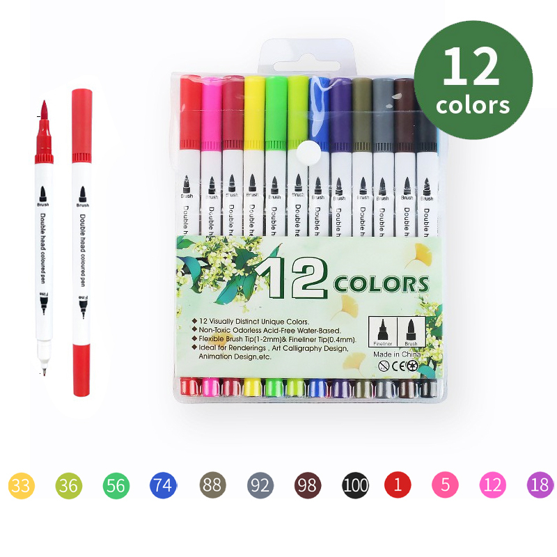 Hightune 12/24/36/48/60 Colors Watercolor Brush Pen Set Dual Tip Marker ...