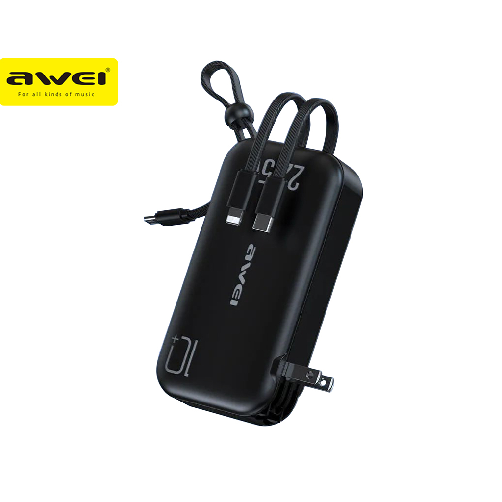 Awei P189K 10000mAh Portable Powerbank 22.5W Fast Charging With Built ...