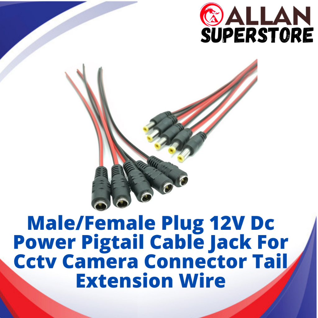 Male Female Plug 12V Dc Power Pigtail Cable Jack For Cctv Camera ...