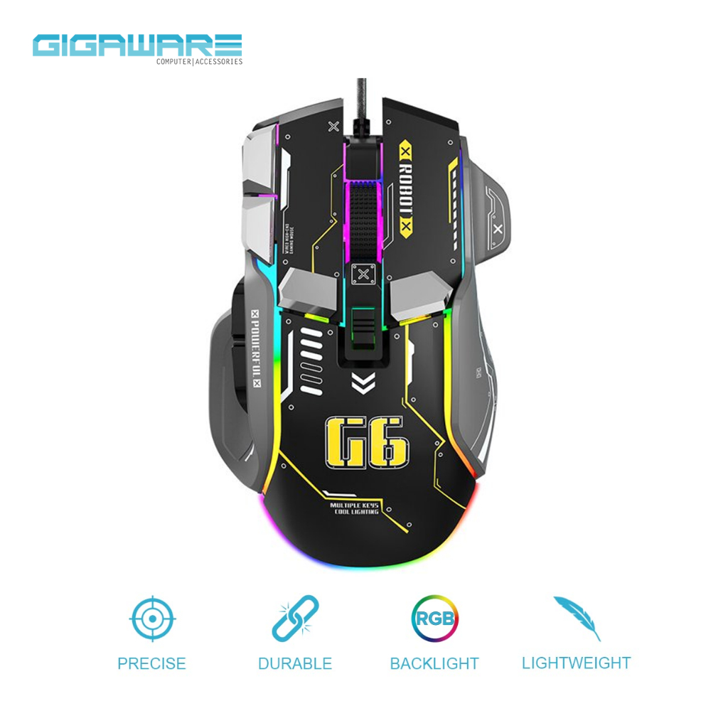 Gigaware G6 Gundam Mecha Style RGB 12800 DPI Gaming Wired Mouse ...