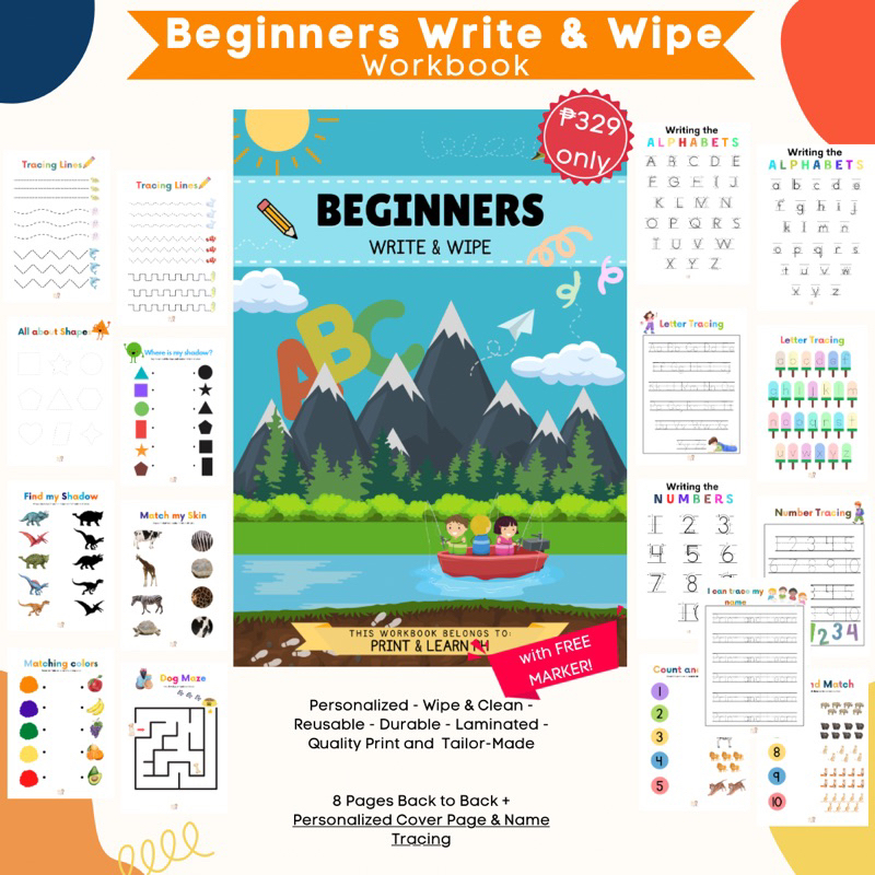 Beginners Write & Wipe Workbook - Laminated Personalized Binded ...