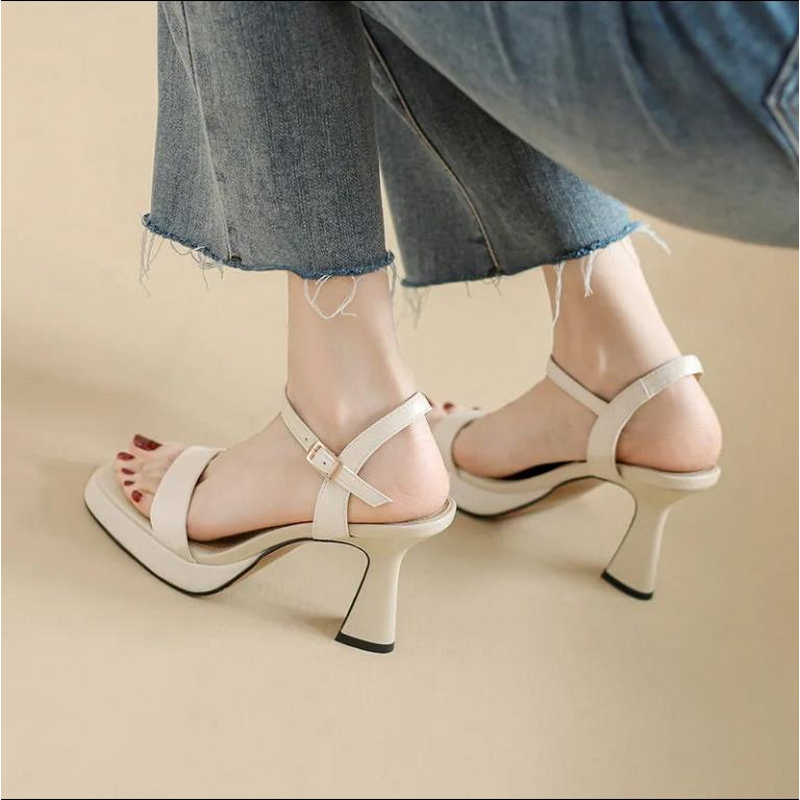 White Heels Korean Heels for women thick heels sandals | Shopee Philippines