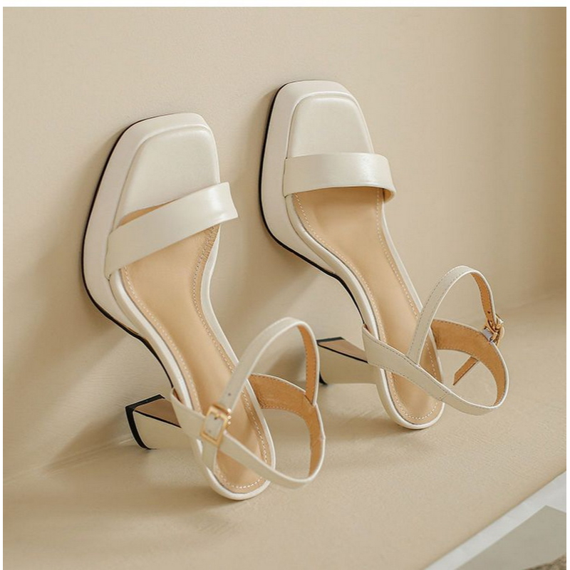 White Heels Korean Heels for women thick heels sandals | Shopee Philippines