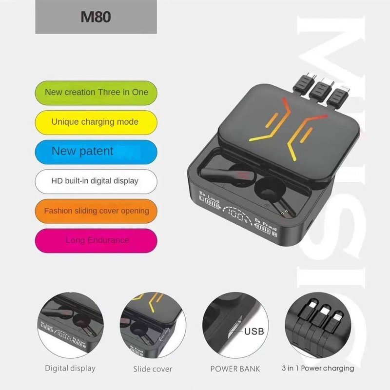 Original M80 Plus TWS with Powerbank True Wireless Stereo Mic Gamer ...