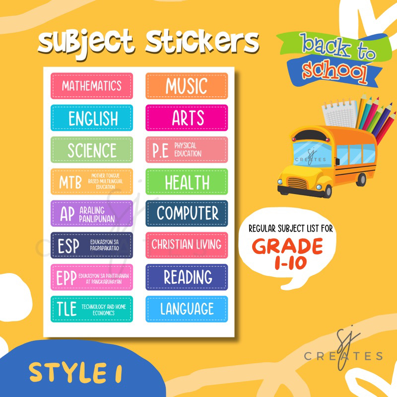Subject Sticker for Grade 1-10 | Stickers for Notebook | Subject ...