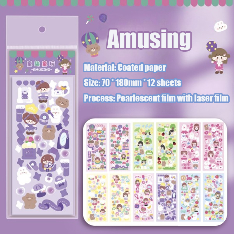 12 Pcs Cute Stickers Collection Journal Scrapbook DIY Guka Plate Decor ...