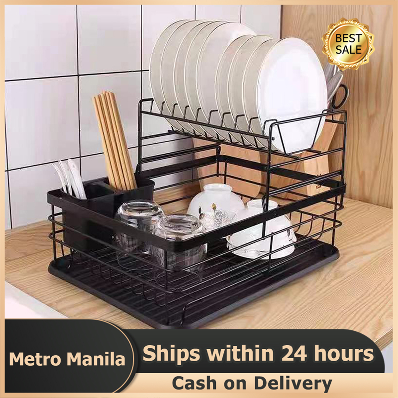 Metal plate tableware 2-layer drainage rack tableware chopsticks rack ...