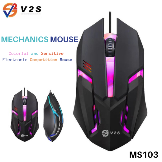 V2S MS-103 Mouse USB Wired Gaming Cool High Configuration Led Back ...