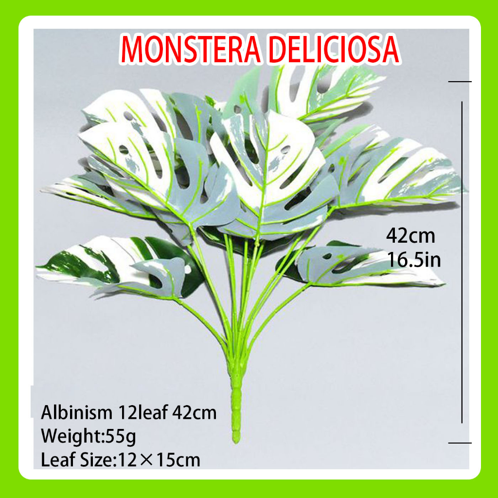 Potted artificial plants green palm leaves monstera home decoration ...