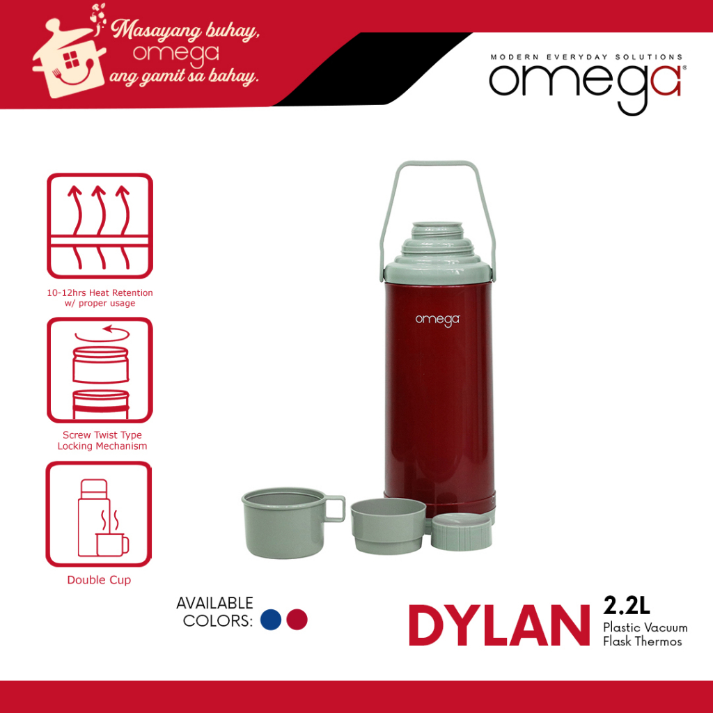 Omega Houseware Dylan 2.2 liter Plastic Vacuum Flask Thermos 12 hours ...