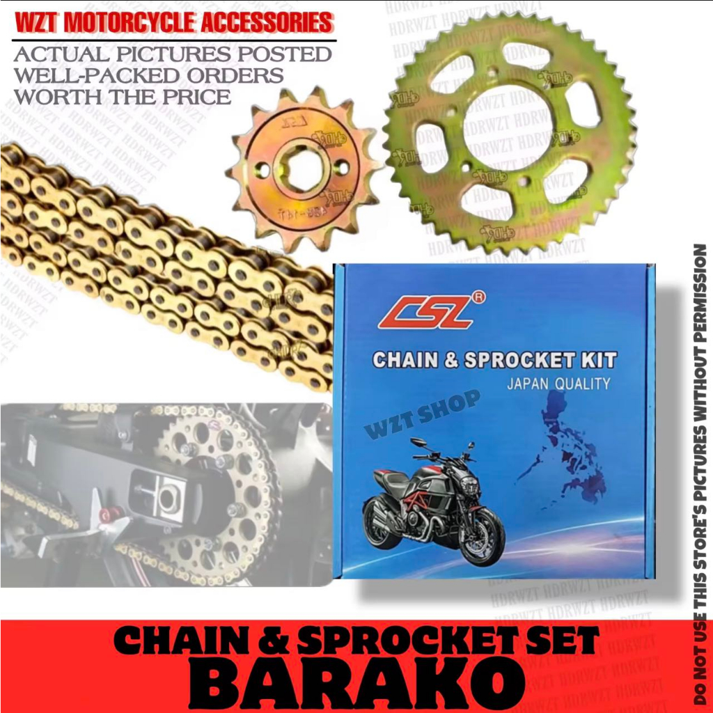 WZT KAWASAKI BARAKO / BC175 GOLD CHAIN AND SPROCKET SET (14T/42T & 14T ...