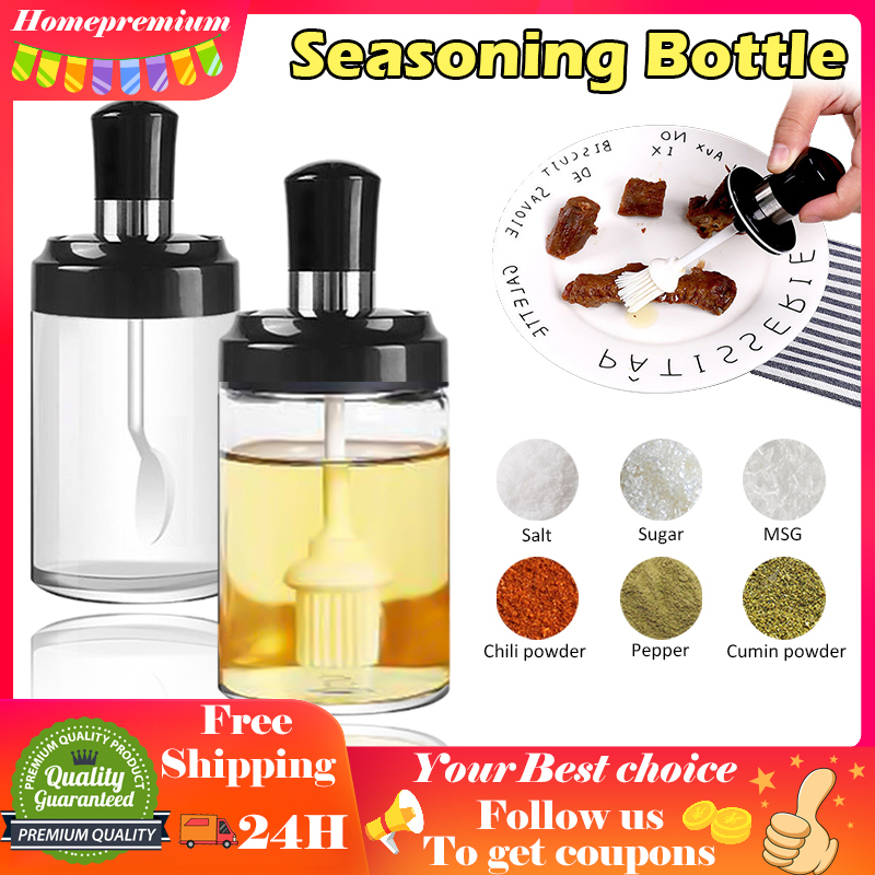 Glass Jar Spice Airtight Containers Condiment Salt Bottle With Spoon ...