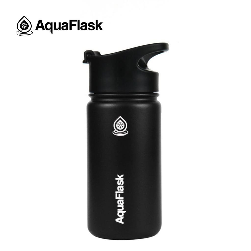 Aquaflask (14oz) BLACK Wide Mouth with Vacuum Insulated Stainless Steel ...