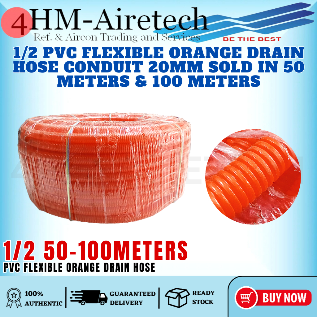 FOURHM 1/2 PVC FLEXIBLE ORANGE DRAIN HOSE CONDUIT 20MM SOLD IN 50 METERS & 100 METERS | Shopee ...