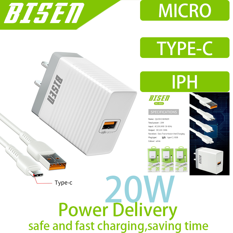 BISEN BC868 Universal 20W Fast Charging & Data Transfer Cable Charger/1 ...