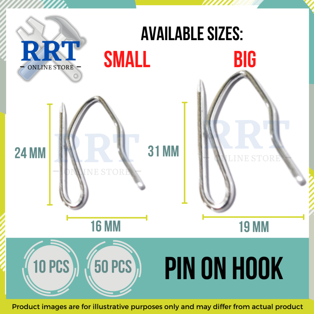 (10 Pcs/ 50 Pcs) Pin on Drapery Curtain Hooks (Small, Big) | Shopee ...