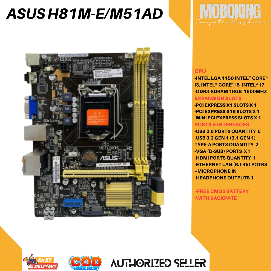 ASUS H81M-E/M51AD Desktop 4TH GEN Motherboard H81 Socket LGA 1150 3 i5 ...