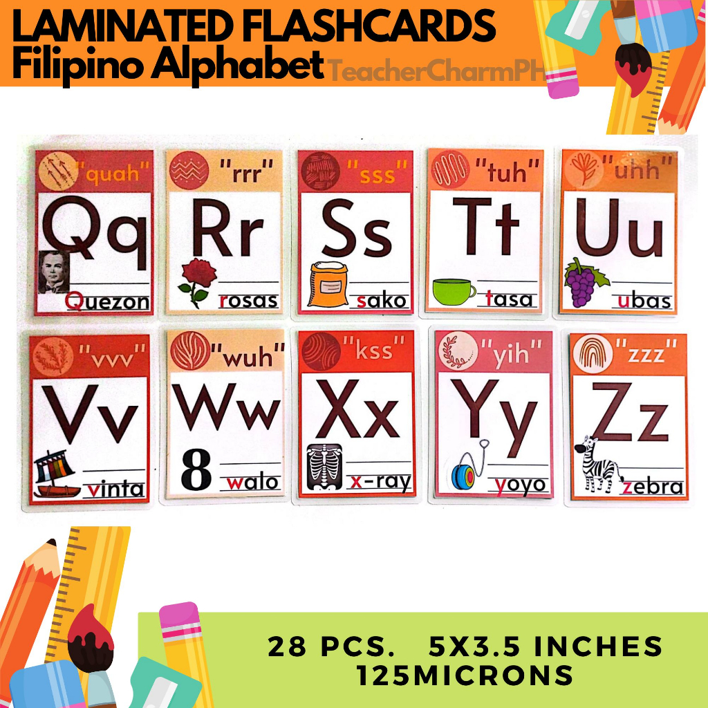 FILIPINO ALPHABET Laminated Educational Flashcards 28pcs. | Shopee ...