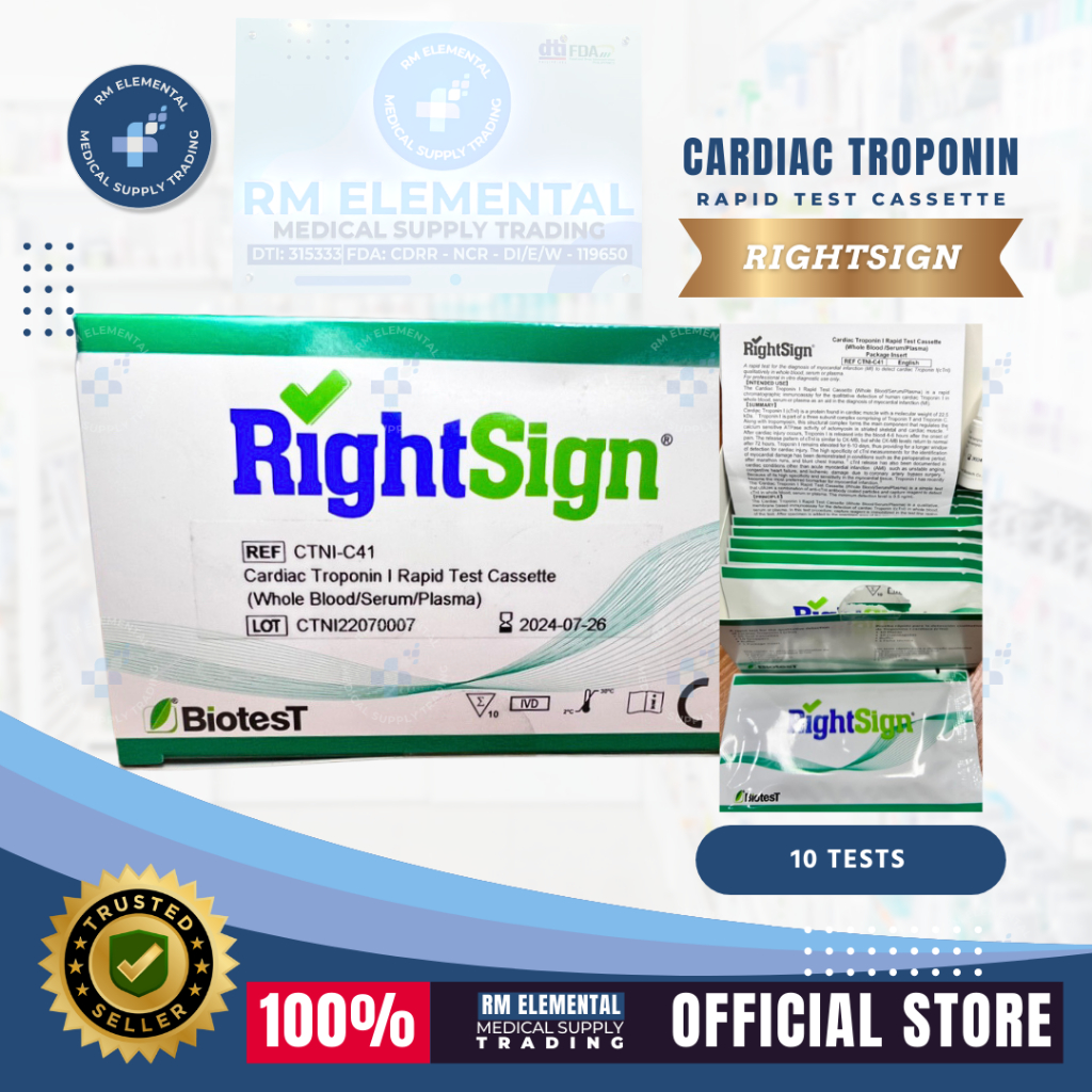 Troponin I Test Cassette (10 Test) RightSign (Whole Blood/Serum/Plasma ...